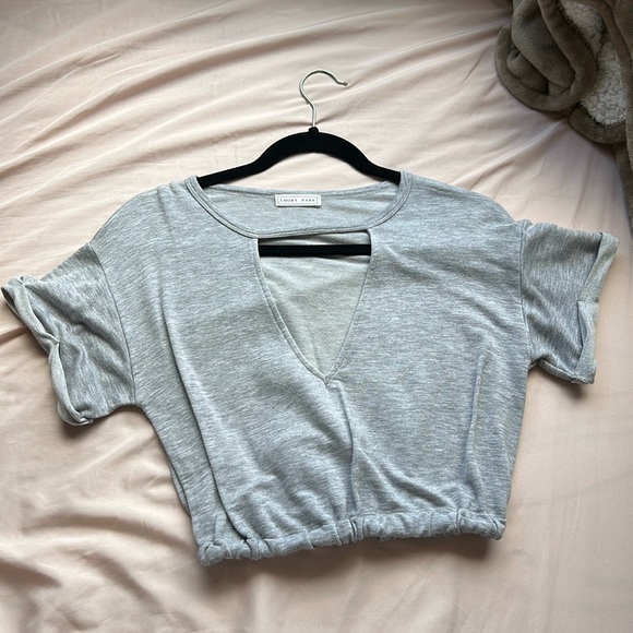 Tops | Heather Grey Keyhole Crop Top With Back Tie | Poshmark